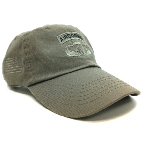 Airborne OD Baseball Cap with US Flag and Skill Badge Options – Auto Medals